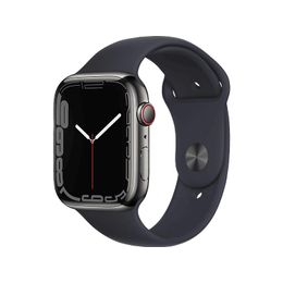 Apple Watch Series 7 (GPS + Cellular) 45mm Smartwatch Fluorelastomer, 140 - 220 mm, Armband: Mitternacht, Gehäuse: Graphit