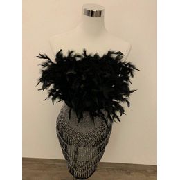 Lelü Fashion Abendkleid Pailletten Cocktailkleid mit Federn schwarz Pailletten