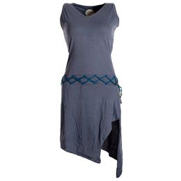 Vishes Sommerkleid Ärmelloses Kleid asymmetrisch Beinausschnitt Gürtel-Schnürung Hippie