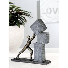 Casablanca by Gilde Dekofigur Skulptur Stacking, bronzefarben/grau (1 St), Dekoobjekt, Höhe 31 cm, mit Spruchanhänger, Wohnzimmer, grau|orange