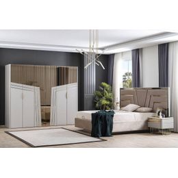 JVmoebel Schlafzimmer-Set Moderner Schlafzimmer Set Designer Bett 2x Nachttische Kleiderschrank