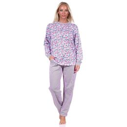 Normann Pyjama Damen Pyjama langarm Schlafanzug mit Bündchen