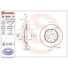 Brembo Bremsscheibe 09.9928.14 InnenbelüftetVorne Rechts Links für CITROEN C1 1.0 1.4 HDi PEUGEOT 107 TOYOTA Aygo GPL II VTi 68 1.2 82 108 VVTi 72