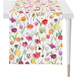 Apelt Tischläufer 6818 SPRINGTIME, Frühjahrsdeko, Frühling (1-tlg), mit Tulpen-Motiv, Digitaldruck, bunt|weiß