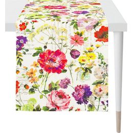 Apelt Tischläufer 6850 SUMMERTIME, Sommerdeko, Sommer (1-tlg), mit Sommerblüten, Digitaldruck, Blüten Motiv, bunt|weiß