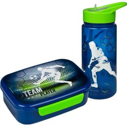 Scooli Lunchbox Brotzeitdose & Trinkflasche, Team Player, Kunststoff, (Set, 2-tlg), mit Trinkflasche, blau
