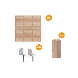 Mega-Holz Sichtschutzelement Valentina Sichtschutzzaun Set 4 Zäune inkl. 5 Pfosten