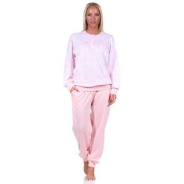 Normann Pyjama Damen Schlafanzug mit Bündchen + Knopfleiste am Hals Paisley Design