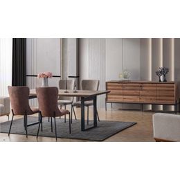 JVmoebel Esszimmer-Set Braune Esszimmer Garnitur Luxus Rechteckiger Esstisch 4x Stühle