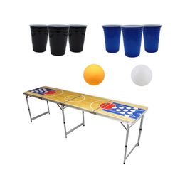 PerfectVibe Becher Basketball Bier-Pong-Tisch + 12 Blaue + 12 Schwarze Cups + 8 Bälle