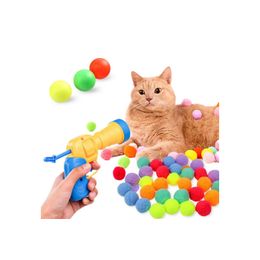MAGICSHE Tier-Beschäftigungsspielzeug Katzenspielzeug Ballwerfer Plüschball-Schießpistole mit Pompom-Bällen