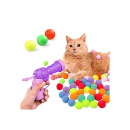 MAGICSHE Tier-Beschäftigungsspielzeug Katzenspielzeug Ballwerfer Plüschball-Schießpistole mit Pompom-Bällen