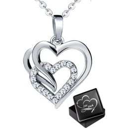 Limana Herzkette Damen Halskette 925 Silber Zirkonia Kette für Frauen mit Herz-Anhänger (inkl. Herz Geschenkdose)