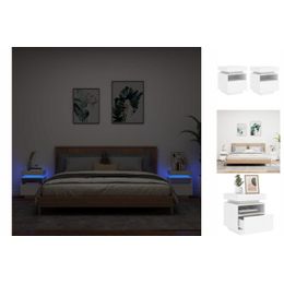 vidaXL Nachttisch Nachttische mit LED-Leuchten 2 Stk Weiß 40x39x48