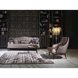 JVmoebel Wohnzimmer-Set Sofagarnitur Viersitzer Sessel Beistelltisch Stoffsofa Grau Polster