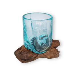 colourliving Deko-Glas Dekoglas auf Wurzelholz Glasvase S rund Blumenvase jede ein Unikat (1 St)