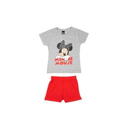 United Labels® Schlafanzug Disney Minnie Mouse Schlafanzug für Mädchen Kurzarm Grau/Rot