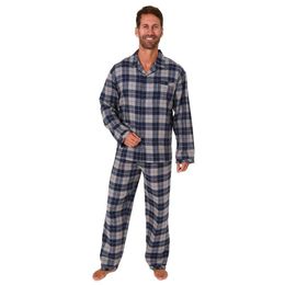 Normann Pyjama Herren Flanell Schlafanzug langarm zum durchknöpfen