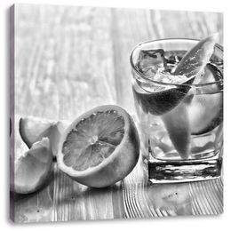 Pixxprint Leinwandbild Gin Tonic Shot mit Zitronen