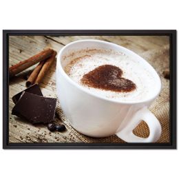 Pixxprint Leinwandbild Tasse Kaffee mit Schokolade