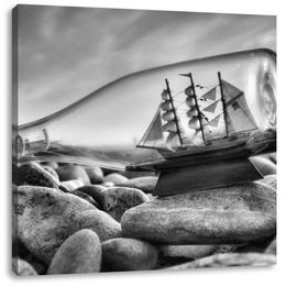 Pixxprint Leinwandbild Flasche mit Schiff