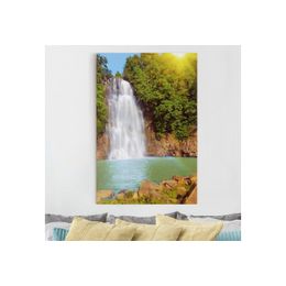 Bilderdepot24 Leinwandbild Wald Natur Modern Wasserfall Romantik pastell Bild auf Leinwand XXL