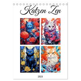 Calvendo Wandkalender Katzen Zen (Tischkalender 2024 DIN A5 hoch)