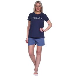 RELAX by Normann Pyjama Damen Shorty Schlafanzug kurzarm mit tollem Front-Print