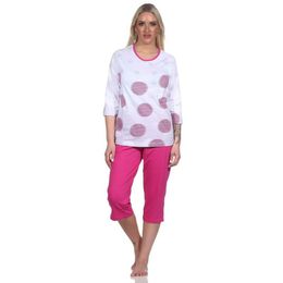 Normann Pyjama Damen kurzarm Capri Schlafanzug in Tupfen Optik