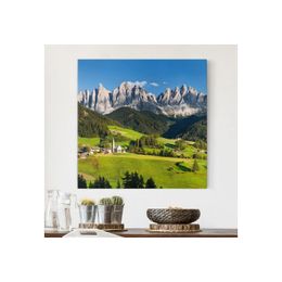 Bilderdepot24 Leinwandbild Wald Natur Geislerspitzen Südtirol grün Bild auf Leinwand Groß XXL