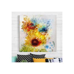 Bilderdepot24 Leinwandbild Blumen Natur Aquarell Blumen Sonnenblumen gelb Bild auf Leinwand XXL