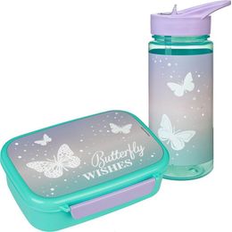 Scooli Lunchbox Brotzeitdose & Trinkflasche, Butterfly Wishes, Kunststoff, (Set, 2-tlg), mit Trinkflasche, rosa