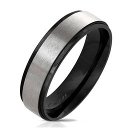 BUNGSA Fingerring Ring Silber gebürstet mit schwarzen Außenringen Unisex (Ring)