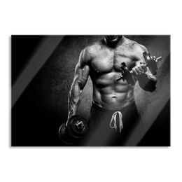 Pixxprint Glasbild Trainierender Bodybuilder