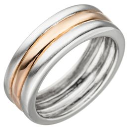 Schmuck Krone Silberring Ring Fingerschmuck 3-reihig teilmattiert 925 Silber Rotgold vergoldet bicolor