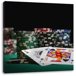 Pixxprint Leinwandbild Pokertisch Las Vegas