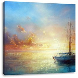 Pixxprint Leinwandbild Schönes Gemälde eines Bootes