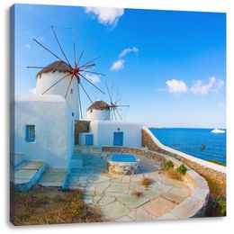 Pixxprint Leinwandbild Windmühlen im Mittelmeer