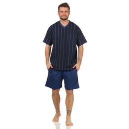 Normann Pyjama Herren kurzarm Shorty Schlafanzug- Streifenoptik