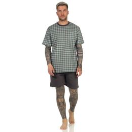 Normann Pyjama Herren Shorty Pyjama kurzarm in Karo Optik