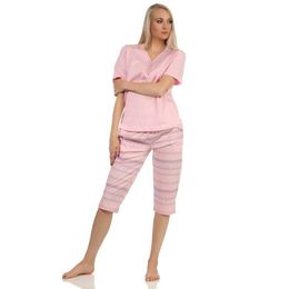 Normann Pyjama Damen Schlafanzug kurzarm Pyjama mit Capri-Hose im Ethnolook