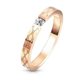 BUNGSA Fingerring Ring Spannring mit Kristall und Gravur rosegold aus Edelstahl Damen (Ring