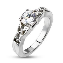 BUNGSA Fingerring Ring Keltenknoten mit Kristall Silber aus Edelstahl Damen (Ring