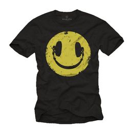 MAKAYA Print-Shirt Vintage Kopfhörer Hip Hop Musik Smile Bandshirt Männer Retro aus Baumwolle
