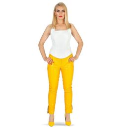 Fetish-Design Lederhose Lederhose Sunny Gelb mit Hosentaschen und Schlitz an den Beinenden Röhre aus echtem Lamm-Nappa-Leder Beinende geschlitzt