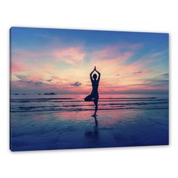 Pixxprint Leinwandbild Yoga am Strand