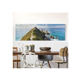 Bilderdepot24 Leinwandbild Strand Meer Modern Natur Leuchtturm Neuseeland Bild auf Leinwand XXL