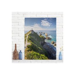 Bilderdepot24 Leinwandbild Strand Meer Modern Natur Leuchtturm Neuseeland Bild auf Leinwand XXL