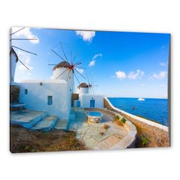 Pixxprint Leinwandbild Windmühlen im Mittelmeer