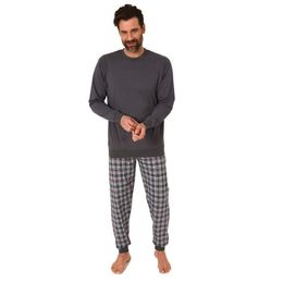 Normann Pyjama Herren langarm Schlafanzug mit Bündchen und karierter Jersey Hose